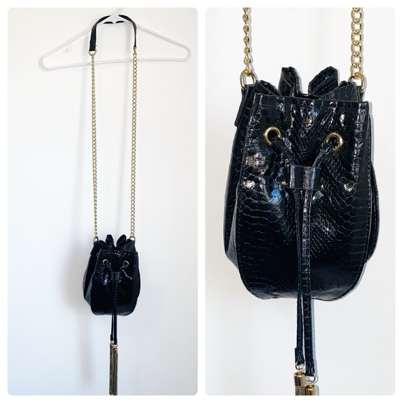 Cache | Bags | Cache Black Embossed Snake Print Bag With Chain Steap ...